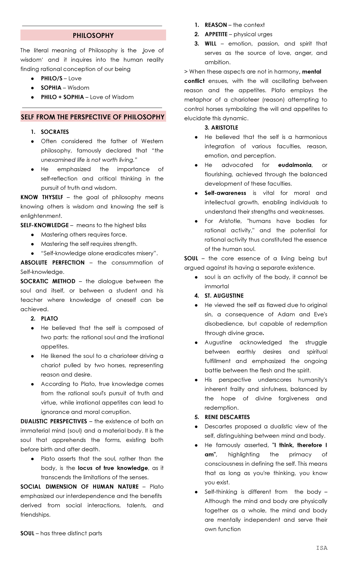 Understanding the Self: P1 Notes on Philosophy and Sociology - Studocu