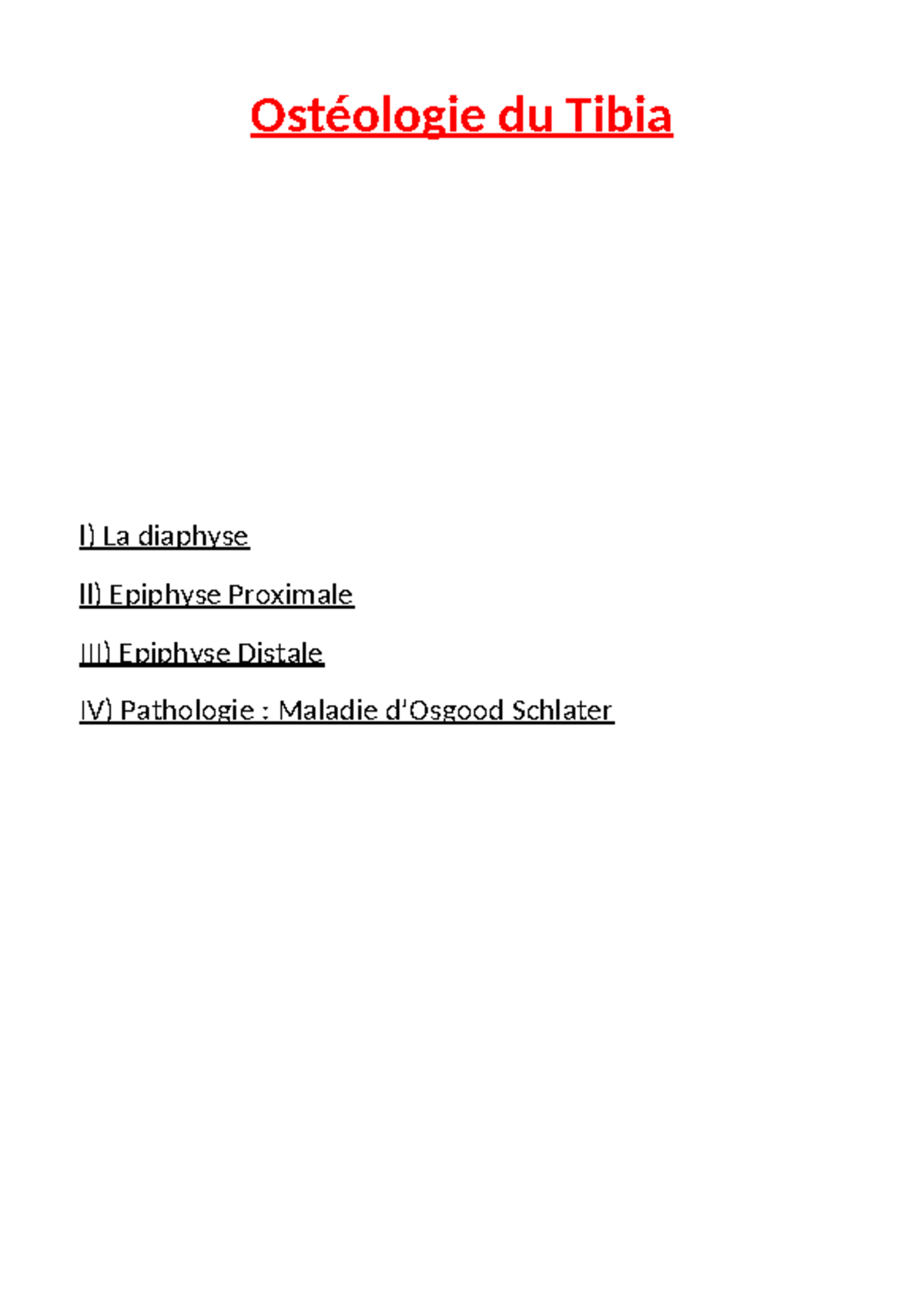 Ostéologie du Tibia : Anatomie, Épiphyses et Pathologie (Cours 7) - Studocu