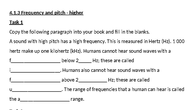 4.1.3 Frequency and Pitch - Higher: Task Guide and Exercises - Studocu