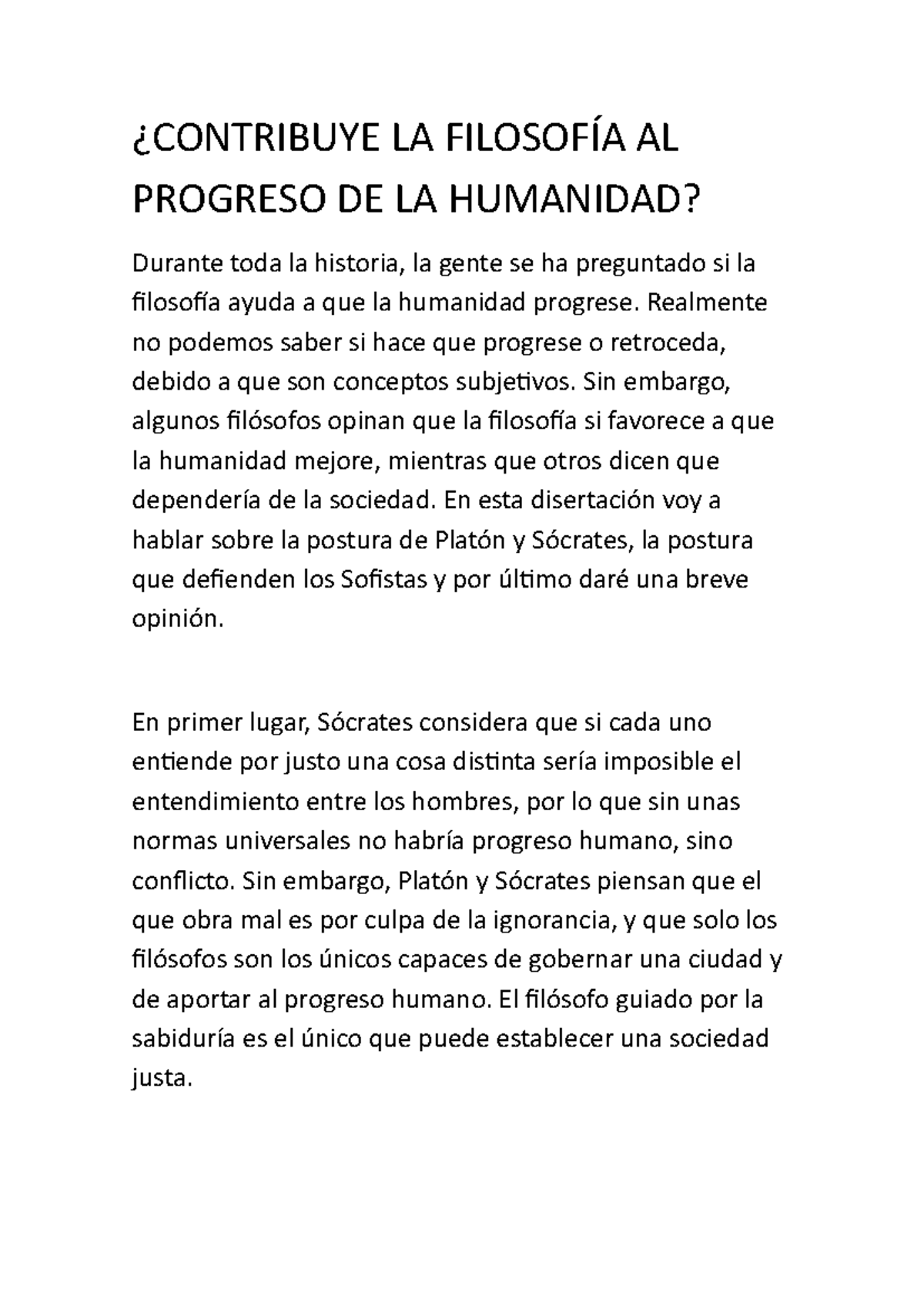 LA FILOSOFÍA Y SU IMPACTO EN EL PROGRESO HUMANO - Studocu