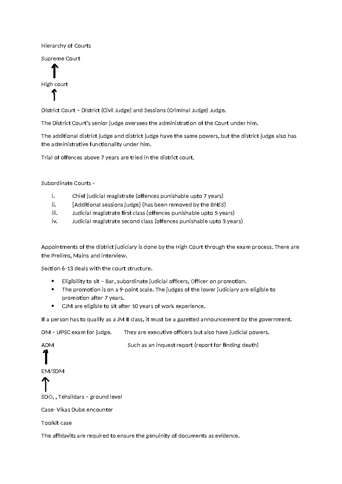 BNSS Initial Procedure Notes: Hierarchy of Courts and Judicial ...