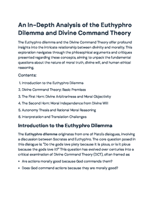 The Euthyphro Dilemma: Implications for Divine Command Theory Examined ...