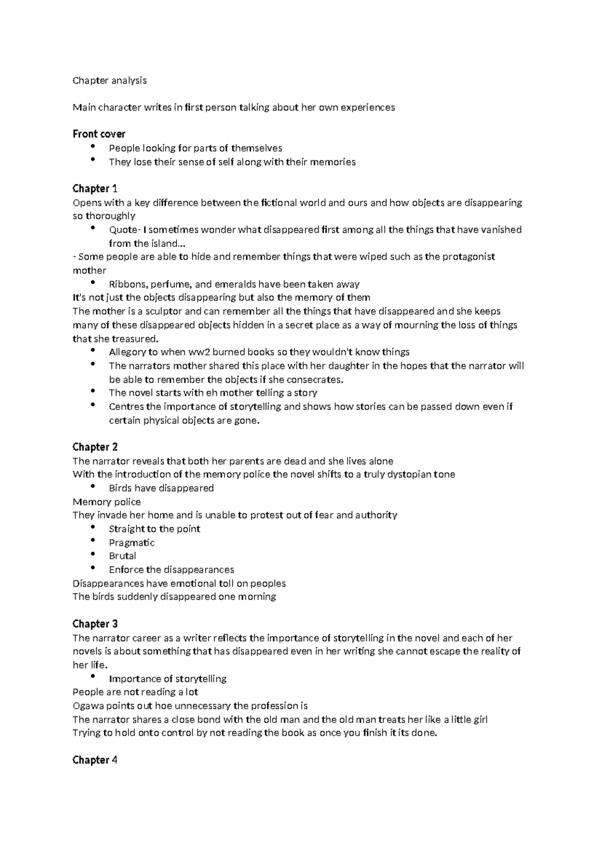 Chapter Analysis: Summary of "The Memory Police" Insights - Studocu
