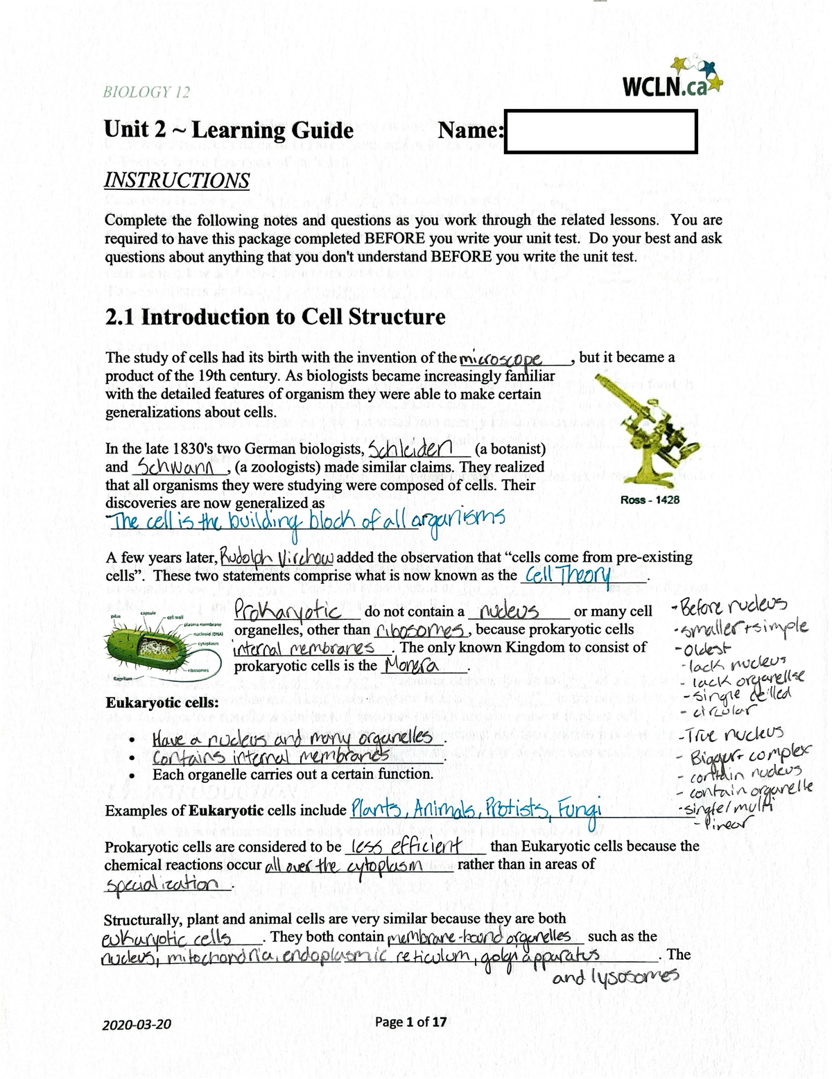 WCLN BIO 12 Lesson Guide 2: Essential Topics for Study - Studocu