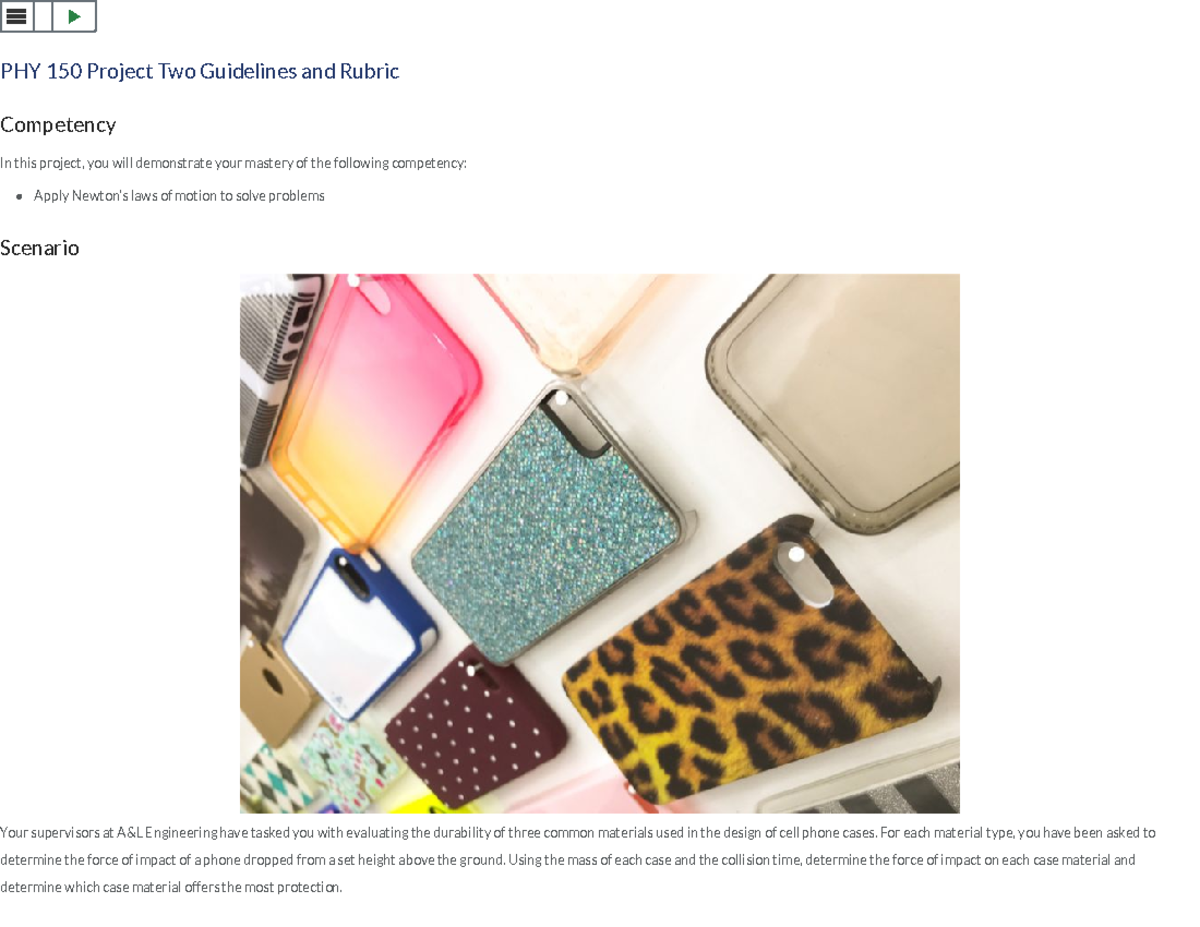 Project Two Guidelines and Rubric - PHY-150-J1792 Intro Physics ...