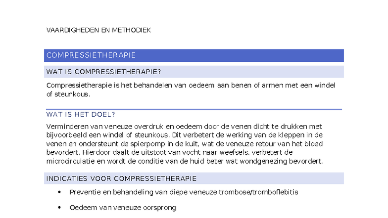 Compressietherapie: Vaardigheden en Methodiek Samenvatting - Studocu