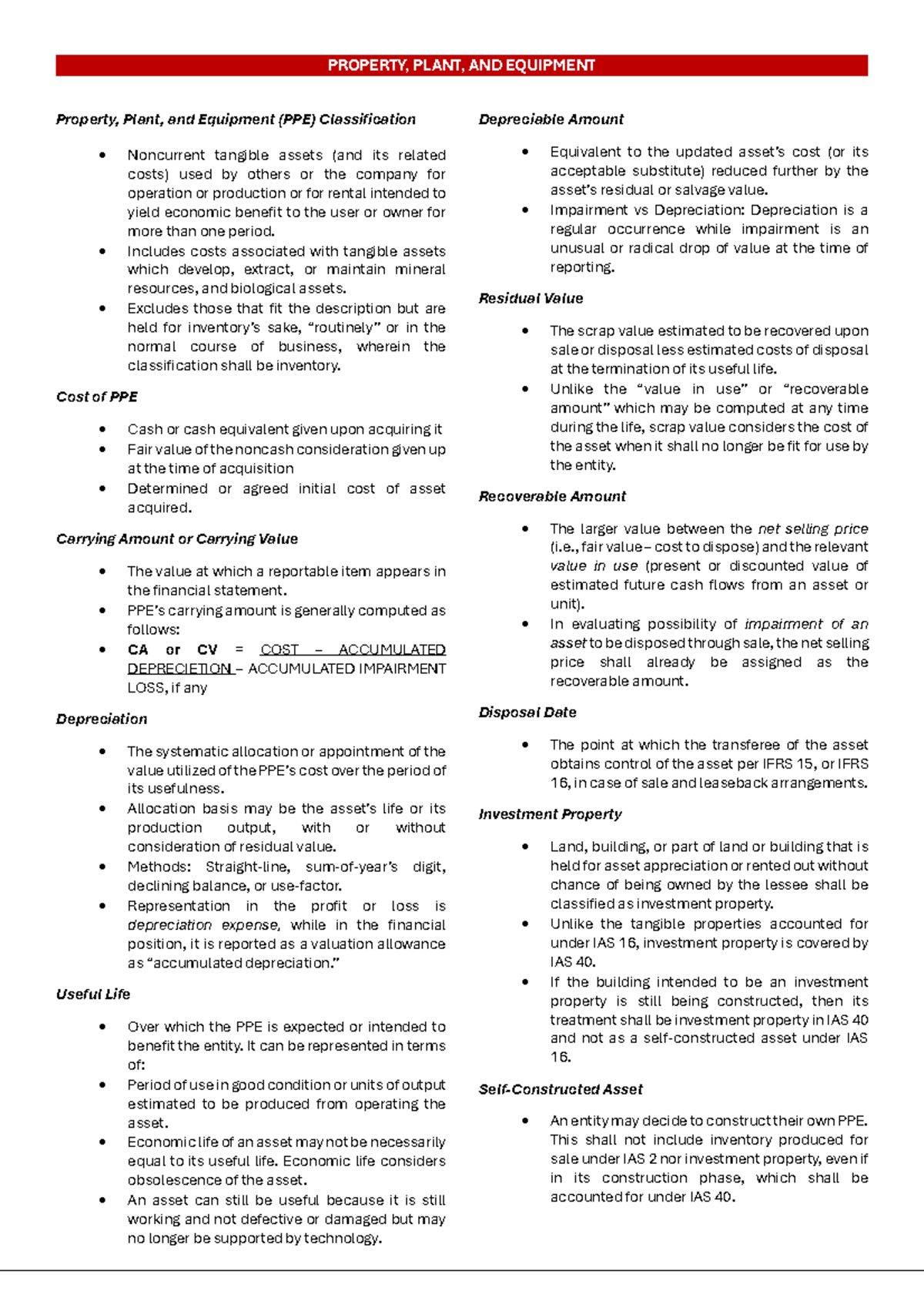 Property, plant, and equipment (PPE) notes and classifications - Studocu