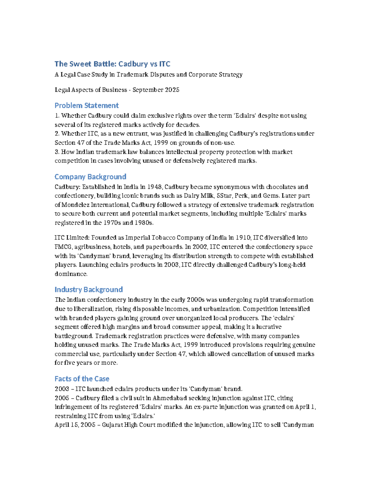 Cadbury vs ITC: A Legal Case Study on Trademark Disputes - Studocu