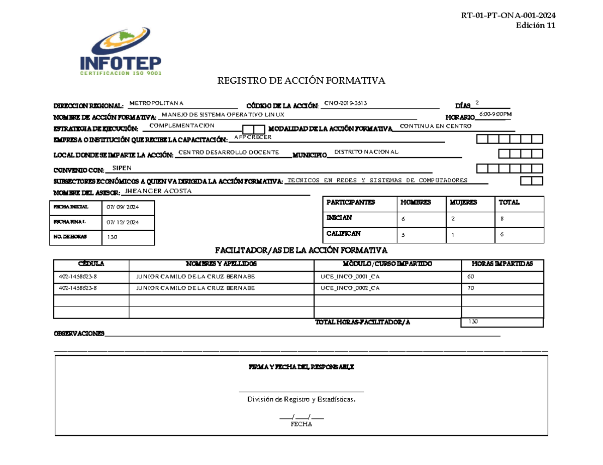 RT-01-PT-ONA-001 - Registro de Acción Formativa Completo 2024 - Studocu