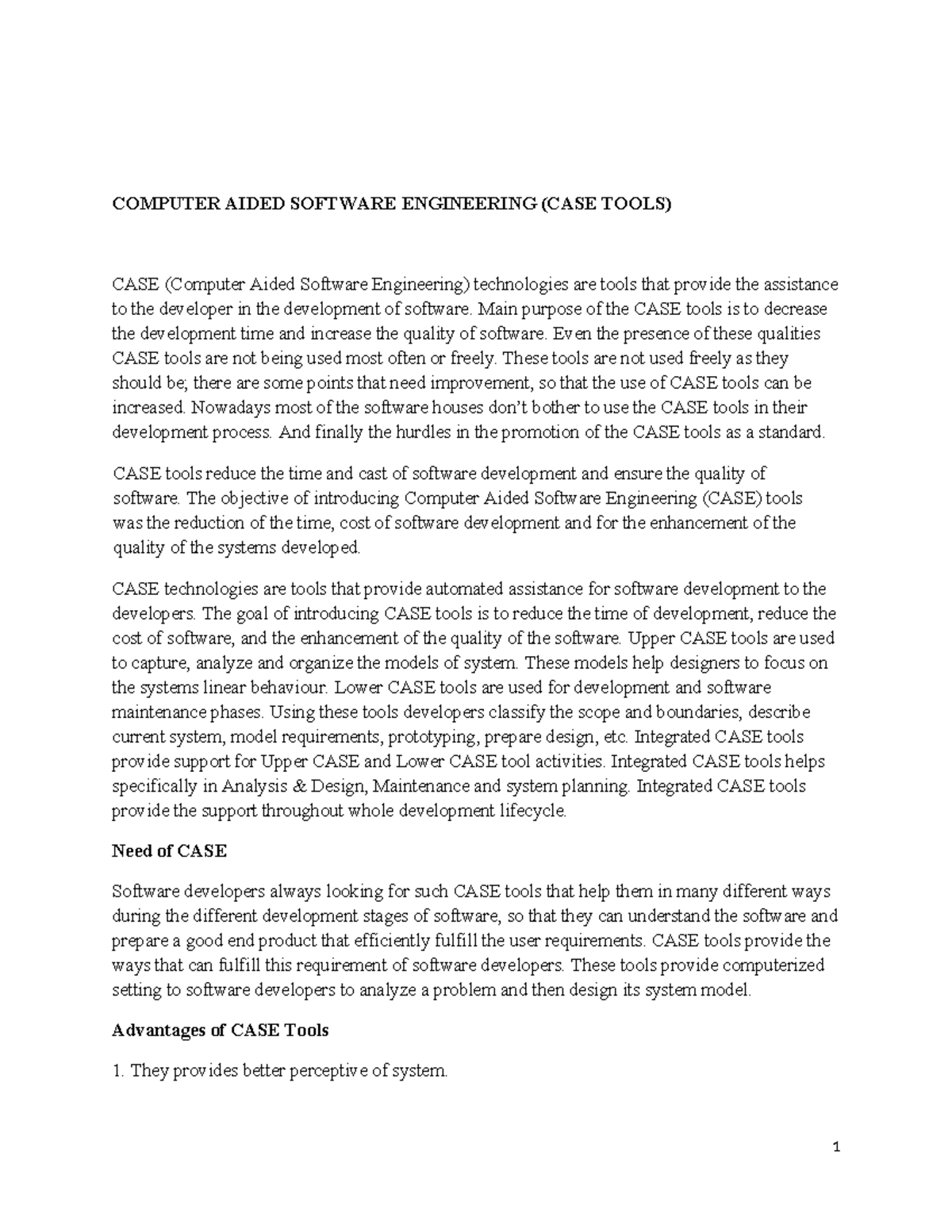 8b Computer Aided Software Engineering (CASE Tools) Overview and Analysis - Studocu