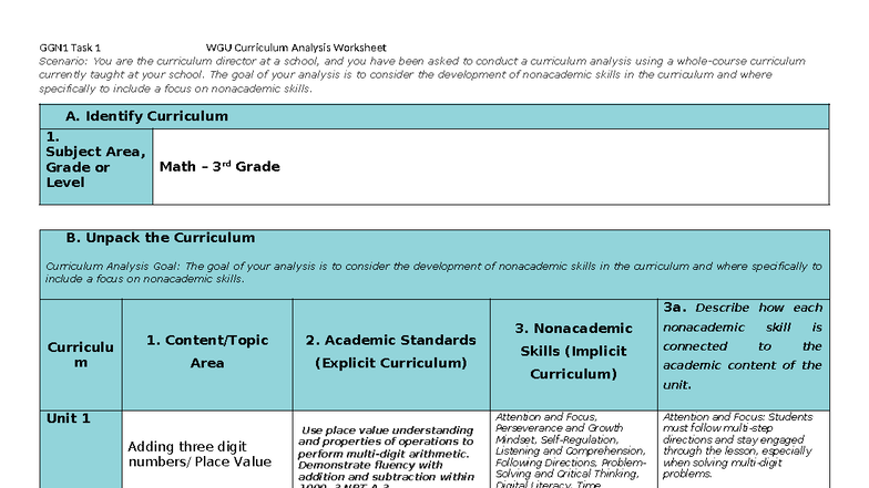 GGN1 Task 1: Curriculum Analysis for 3rd Grade Math Skills - Studocu