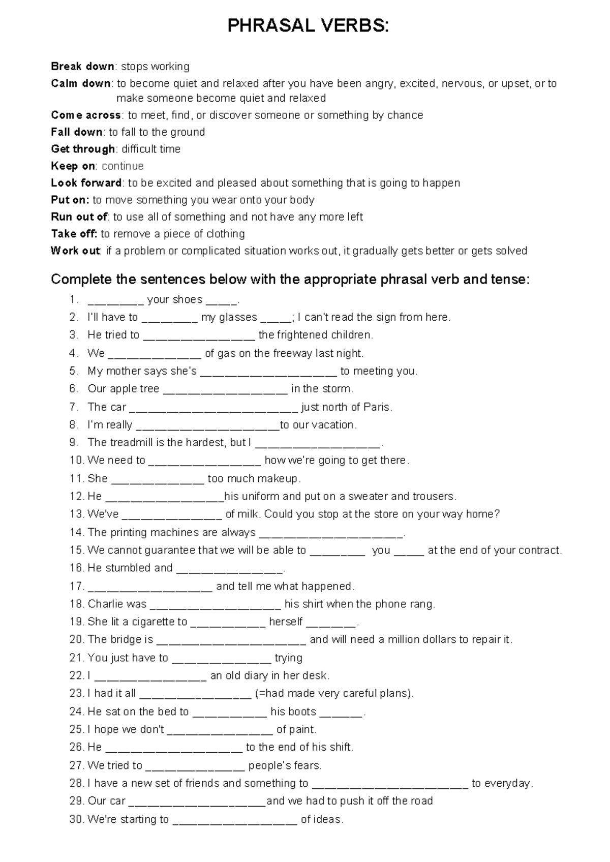 Phrasal Verbs Practice: Part 4 Exercises for ESL Students - Studocu
