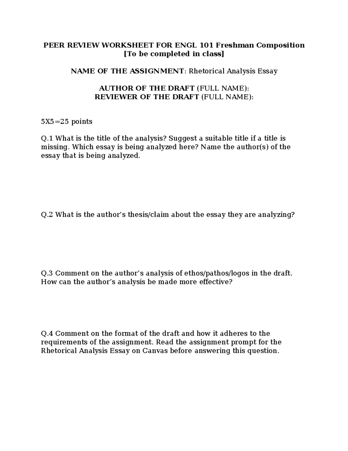 Fall Quarter 2024 PEER Review Worksheet Rhetorical Analysis Essay ...