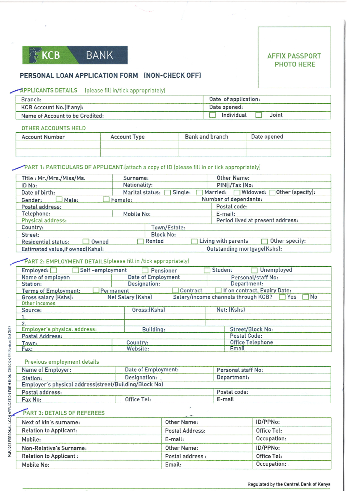 0264 001 - KCB Bank Personal Loan Application Form - Studocu