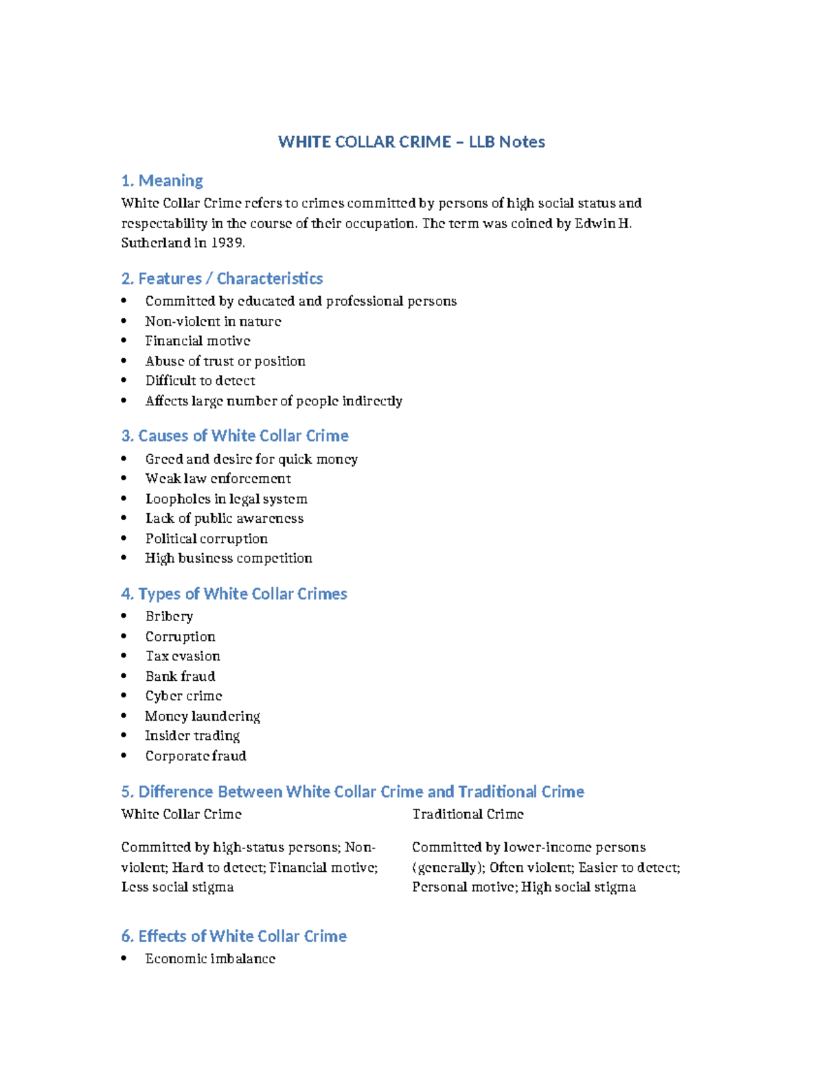 White Collar Crime LLB Notes: Understanding Key Concepts and Impacts ...