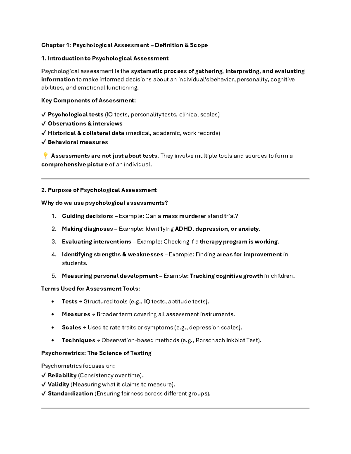 Chapter 1: Overview of Psychological Assessment - Definition & Scope ...