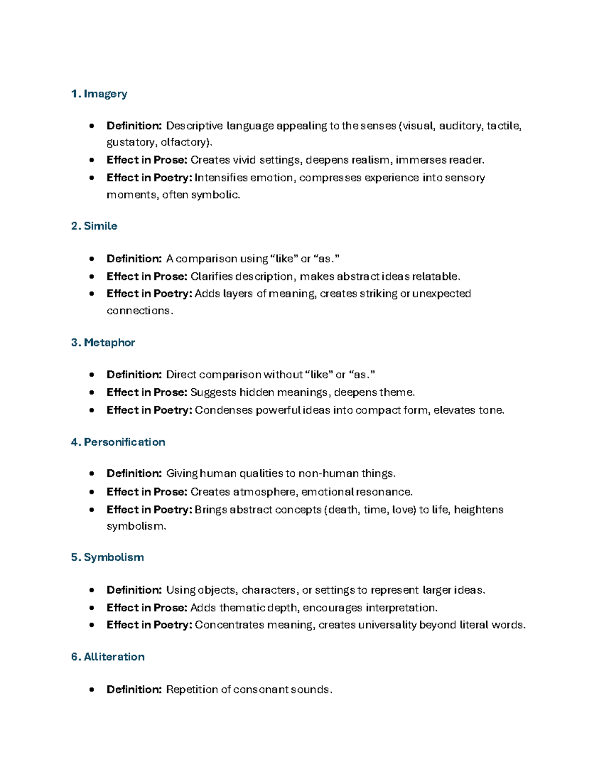 ENG 101: Literary Devices and Their Effects in Prose and Poetry - Studocu