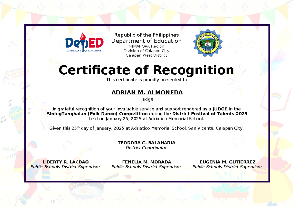 DFOT j UDGE - Certificate of Recognition - Republic of the Philippines ...