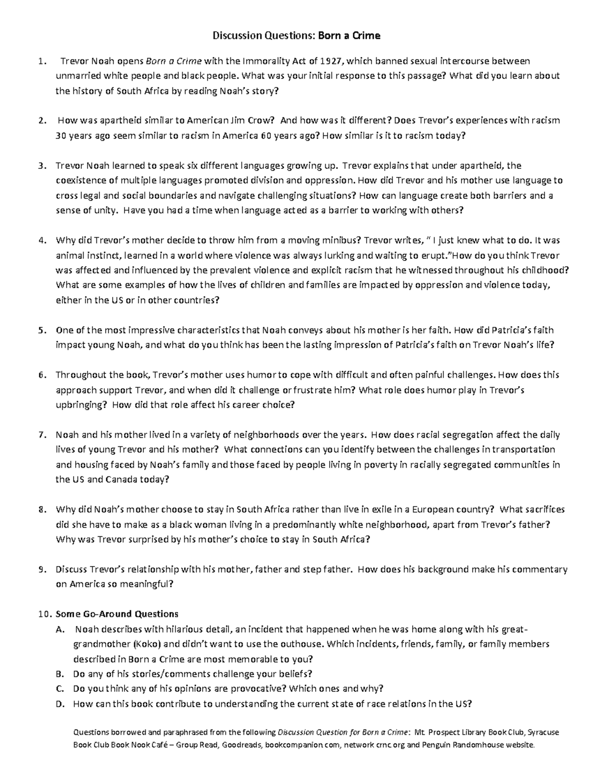 Born a Crime: Discussion Questions for Understanding Racism and ...