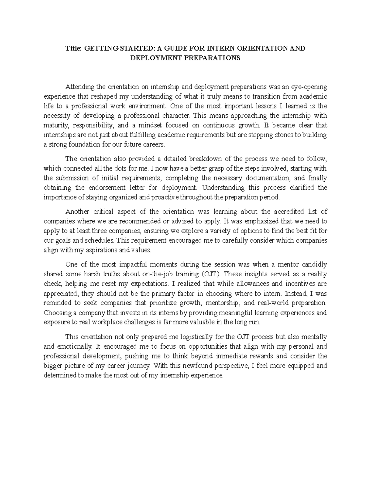 Serminar 1: Guide for Internship Orientation & Deployment (PERDEV-OJT ...