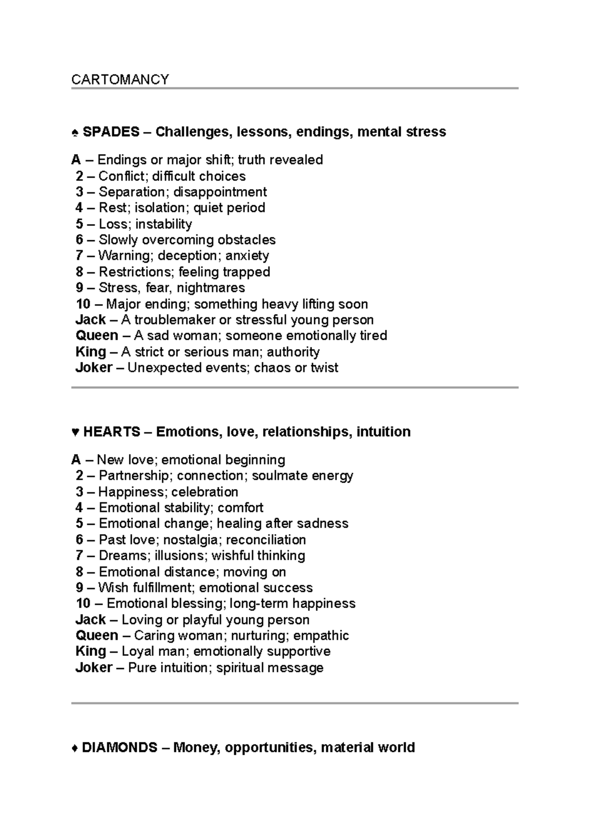 Cartomancy Insights: Challenges, Emotions, and Transformations - Studocu