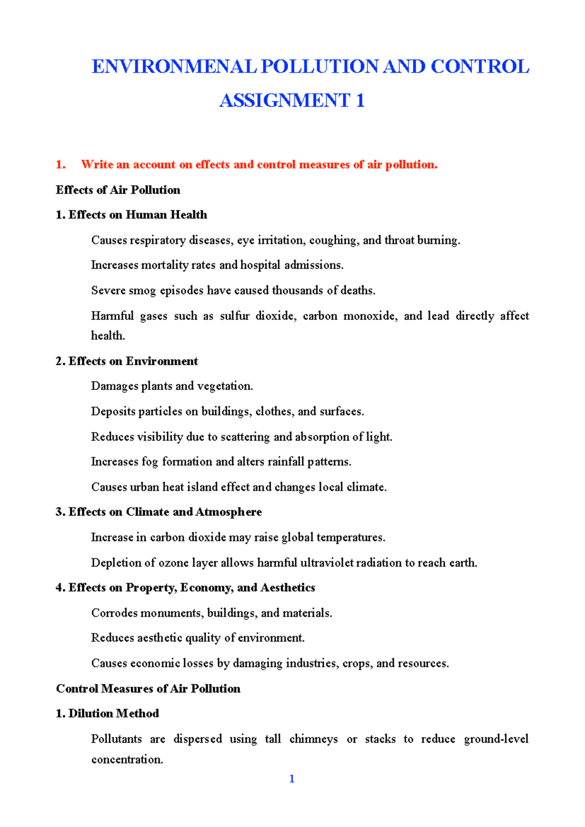 EPC 101: Environmental Pollution Control - Assignment 1 Overview - Studocu
