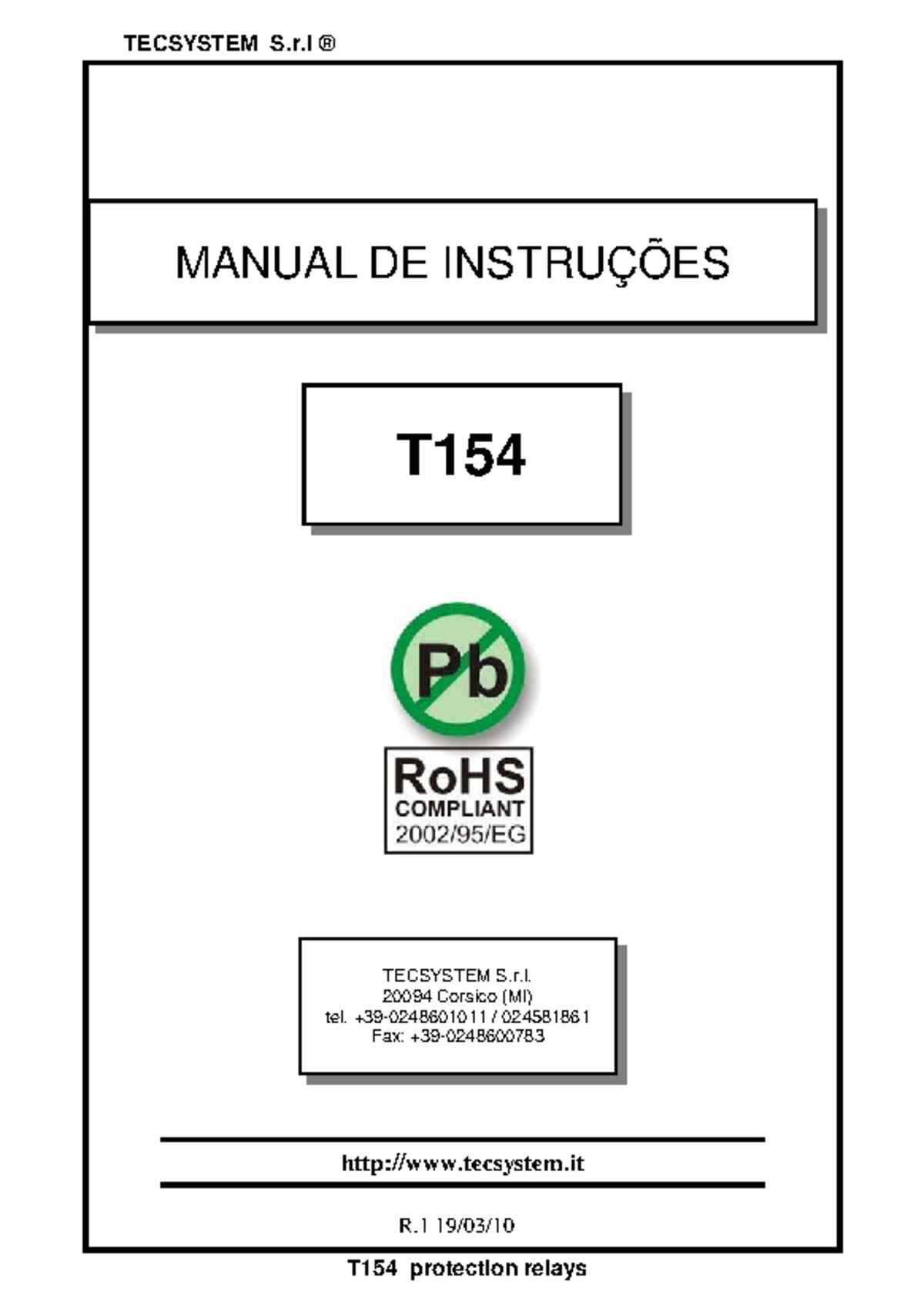 Manual de Instruções do Controlador de Temperatura T154 - TECSYSTEM S.r ...