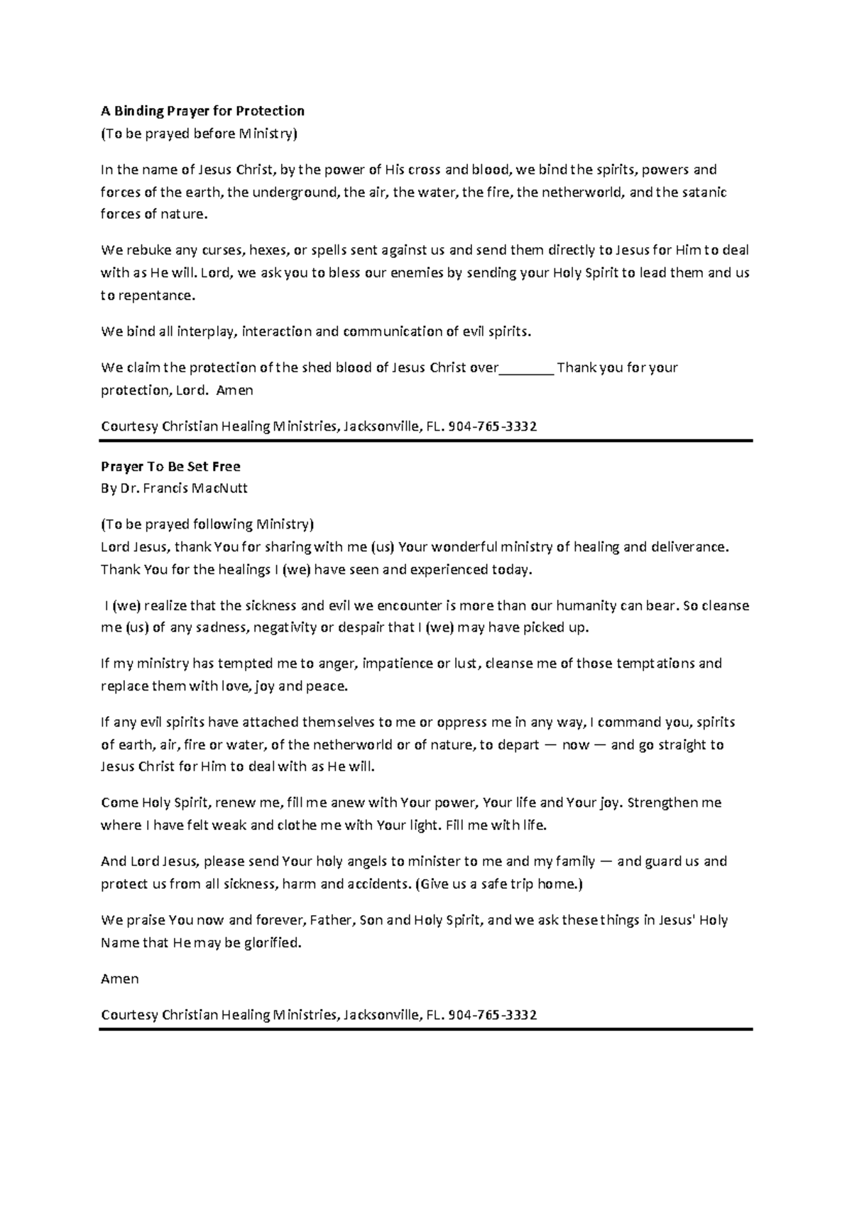 A Binding Prayer for Protection & Deliverance Ministry - Studocu
