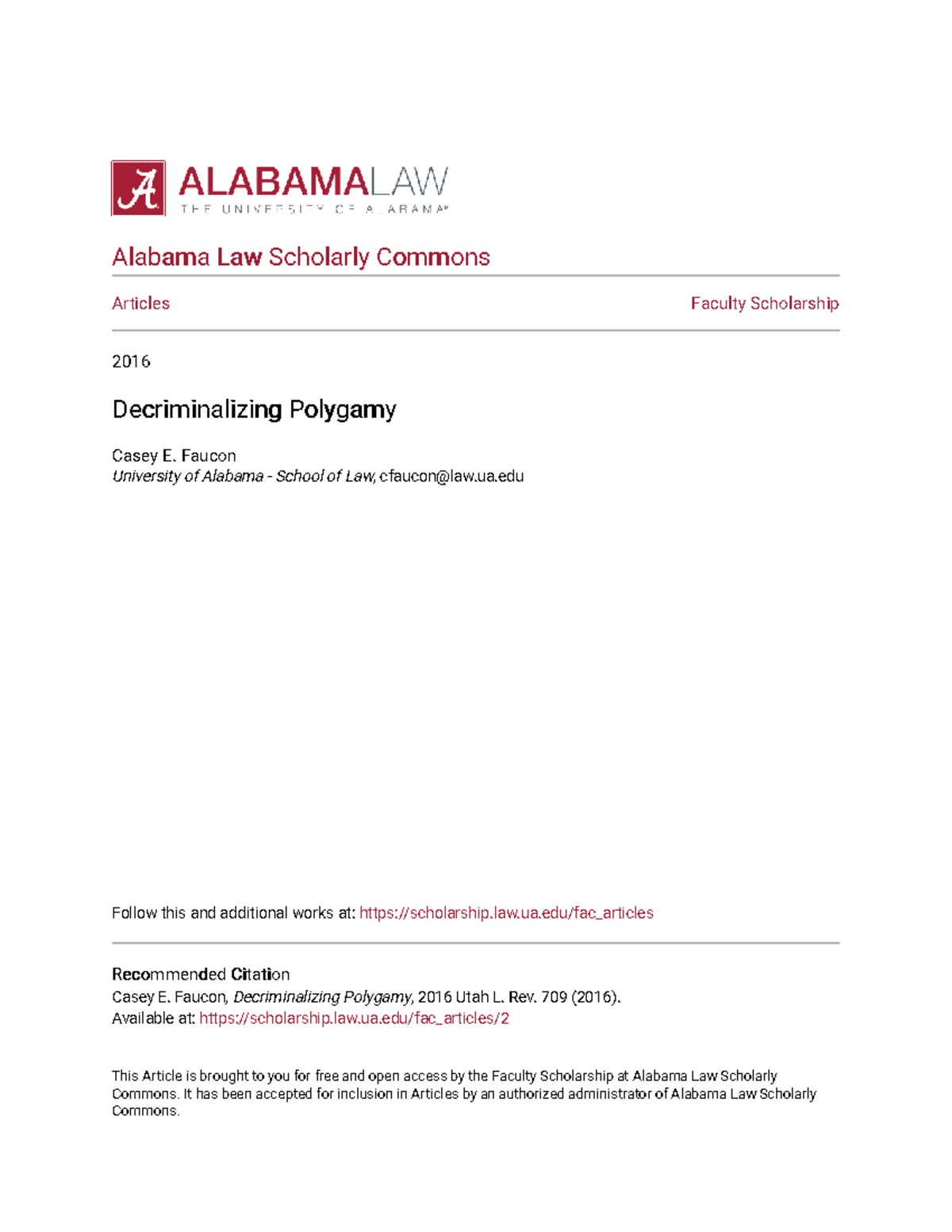 Decriminalizing Polygamy: Analyzing the Brown v. Buhman Case (2016 ...