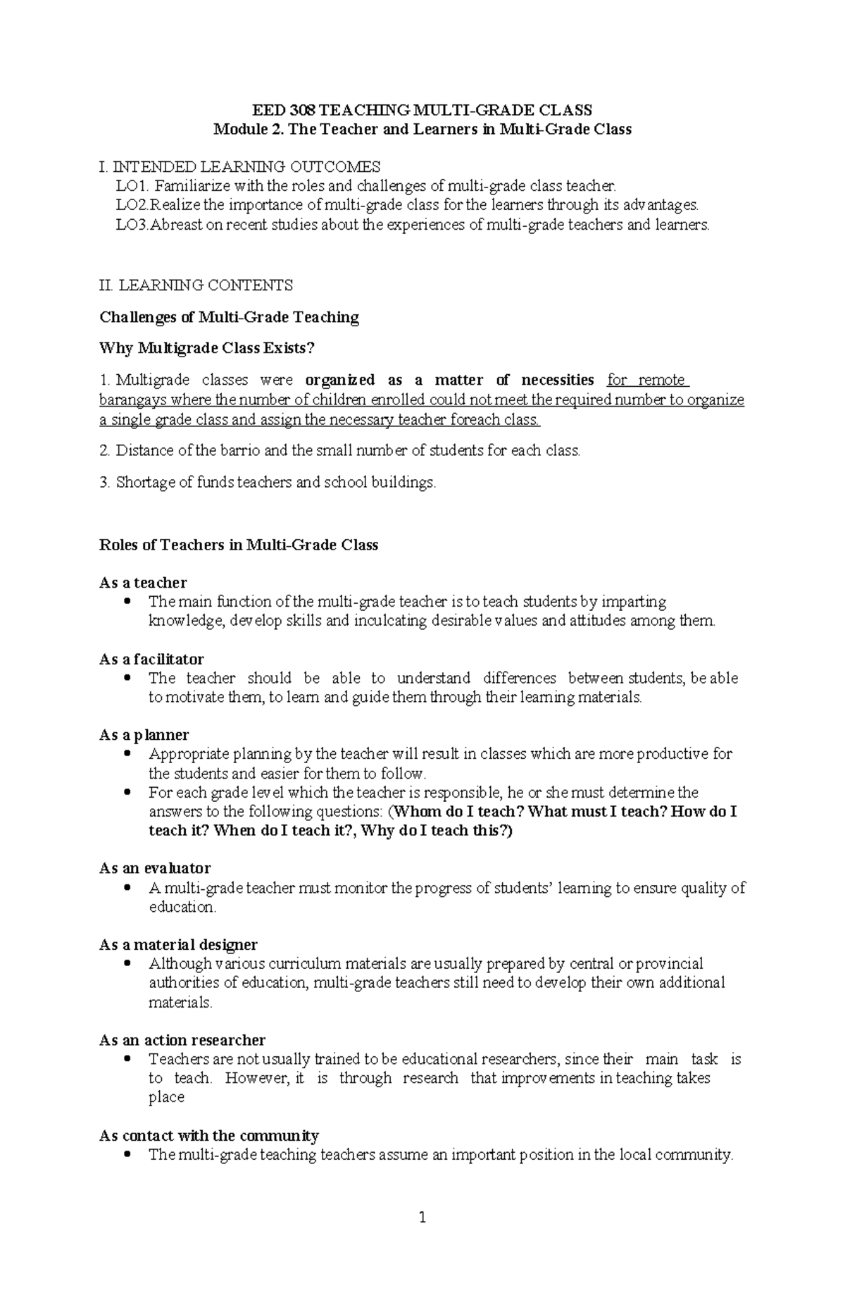 Module 2-EED 308 Teaching Multi - EED 308 TEACHING MULTI-GRADE CLASS ...