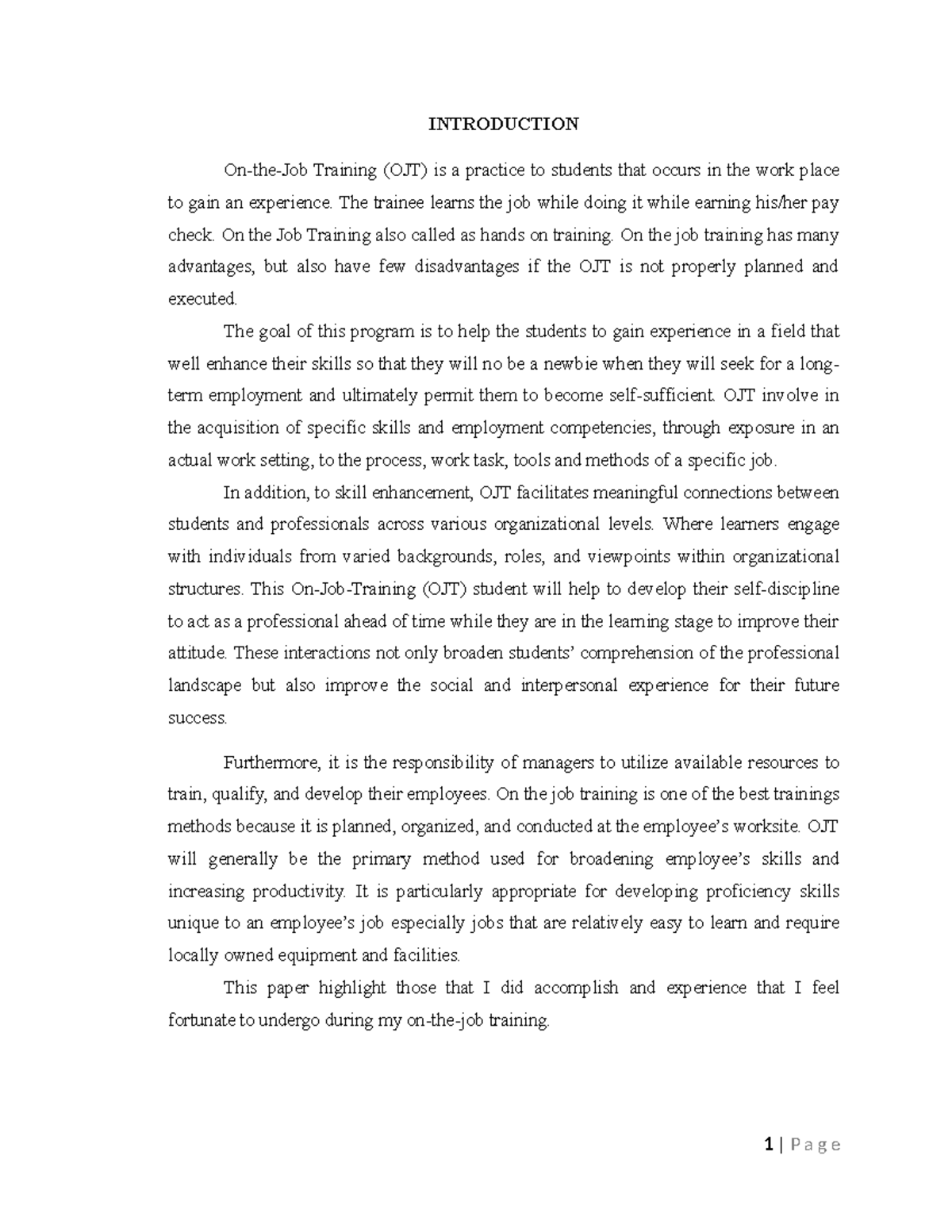 OJT Experience Report: Skills Development at Reca Automotive Repair ...