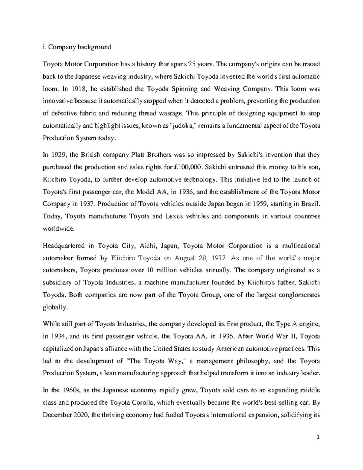 MGT162 Group Assignment: In-Depth Analysis of Toyota Motor Corp. - Studocu