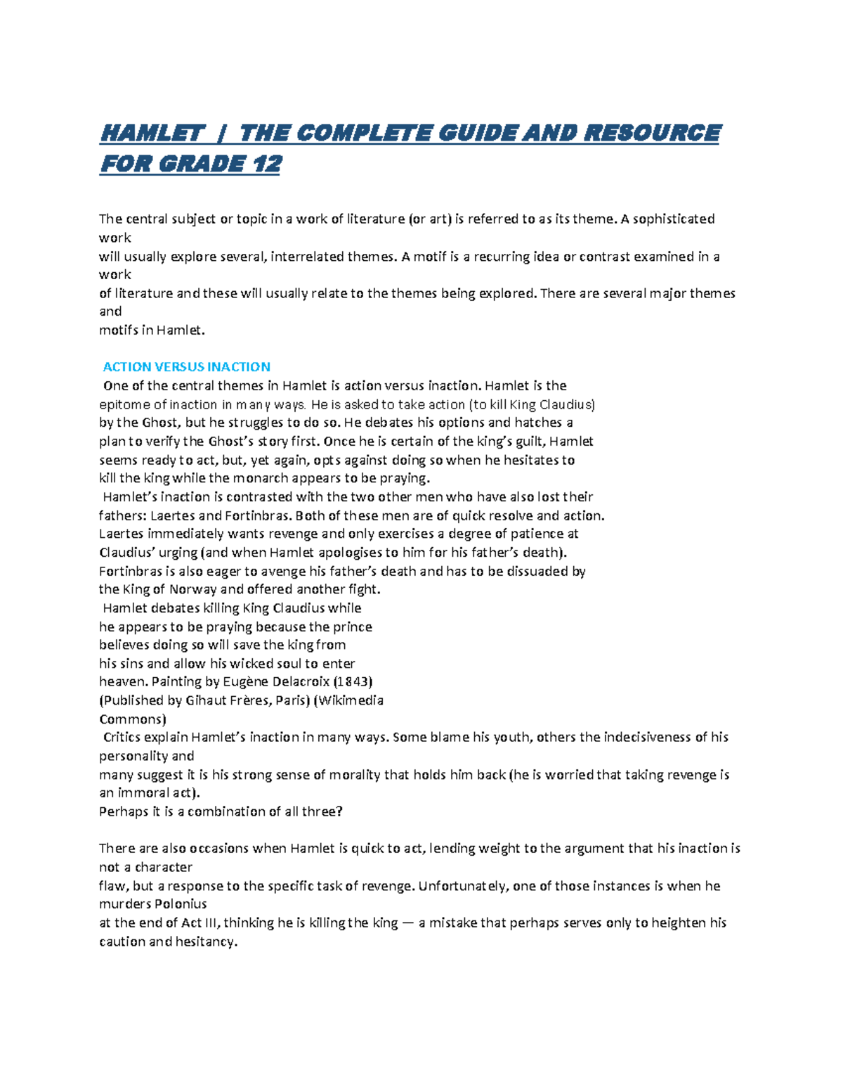 HAMLET: A Comprehensive Study Guide for Grade 12 Literature - Studocu