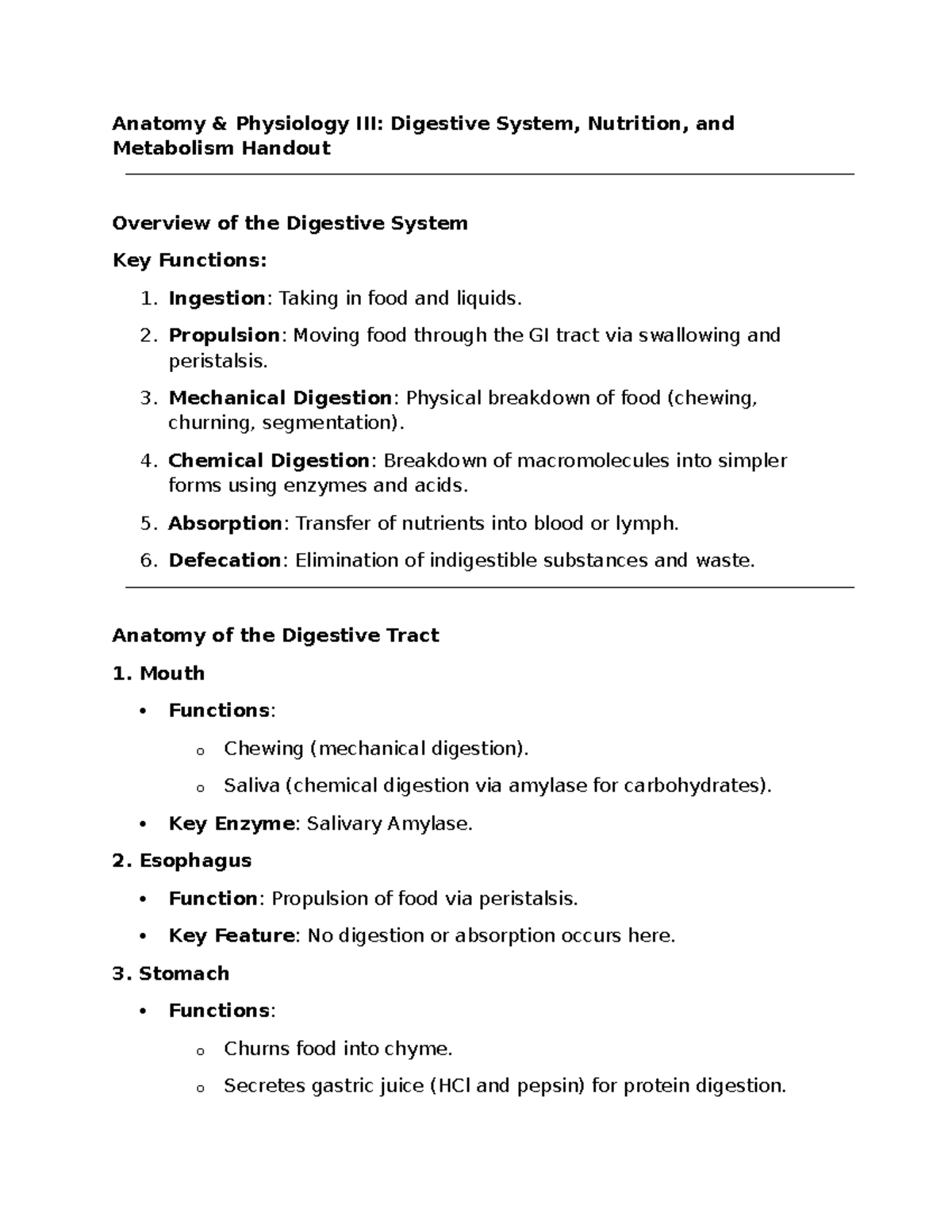 ANP1107 Midterm Study Guide: Digestive System, Nutrition & Metabolism ...