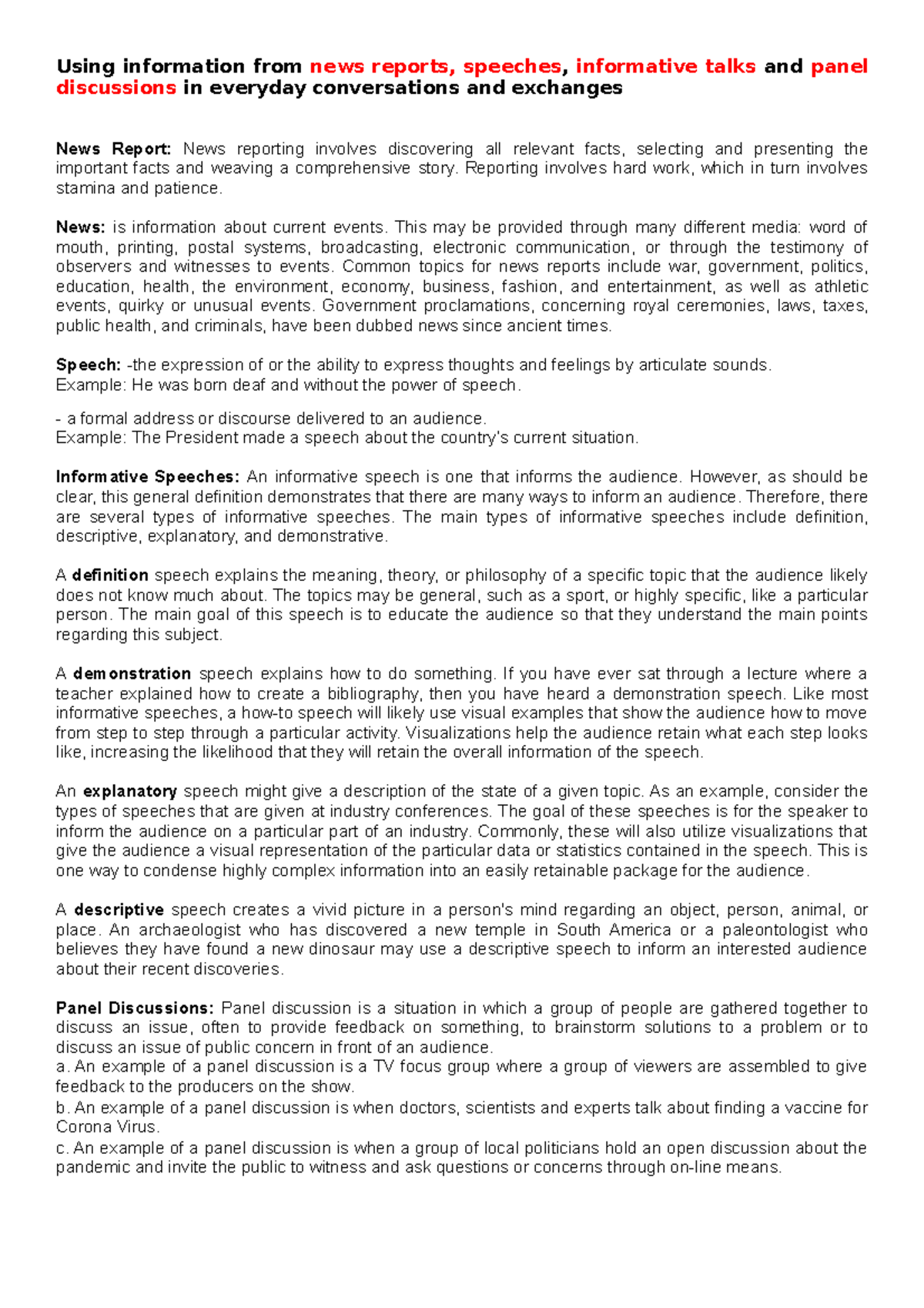 WEEK 1 ENG 10: News Reports, Speeches, and Informative Talks - Studocu