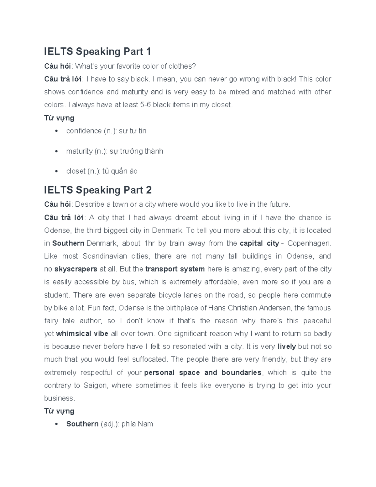 IELTS Speaking Sample: Favorite Color & Dream City - Studocu