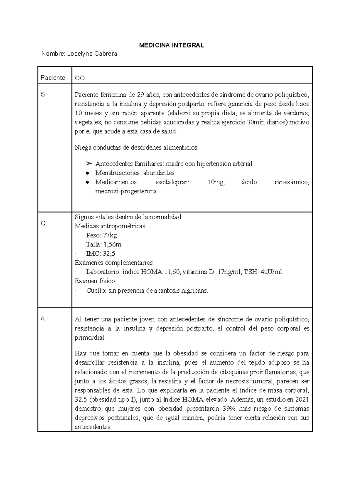 SOAP - Evaluación de Paciente con Síndrome de Ovario Poliquístico - Studocu