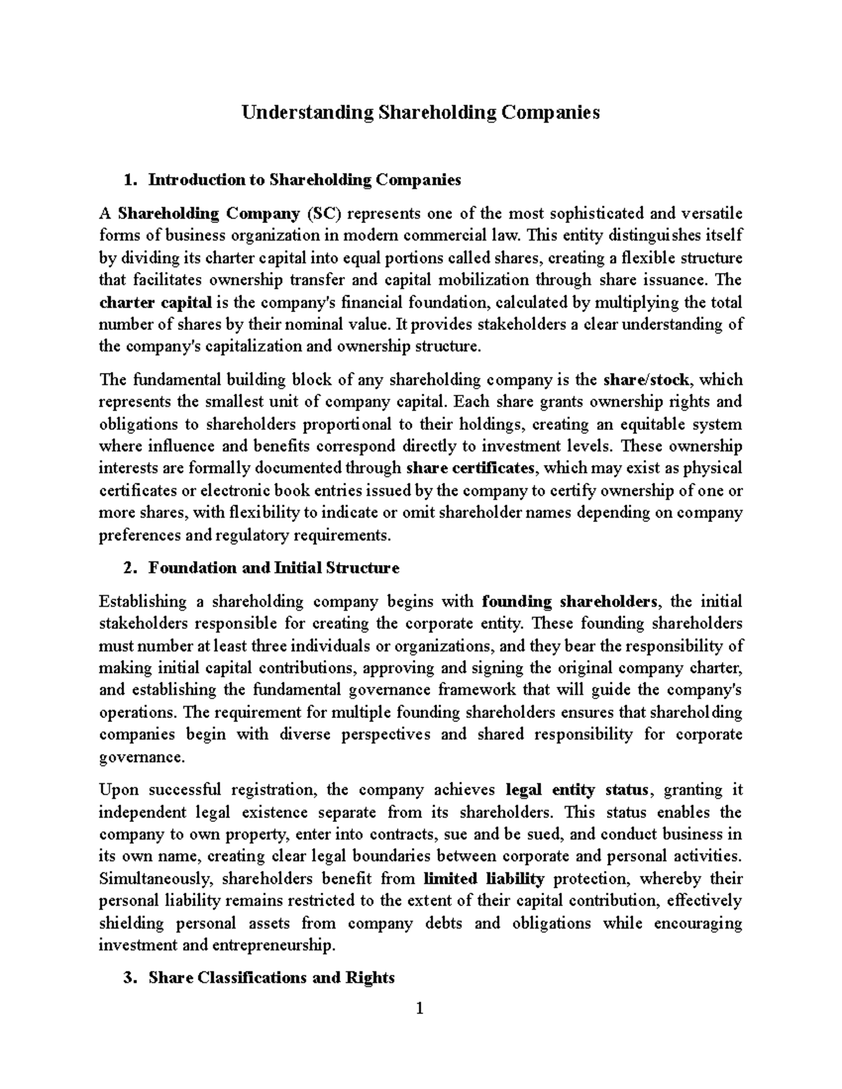 Understanding Shareholding Companies: Structure, Rights, and Governance ...