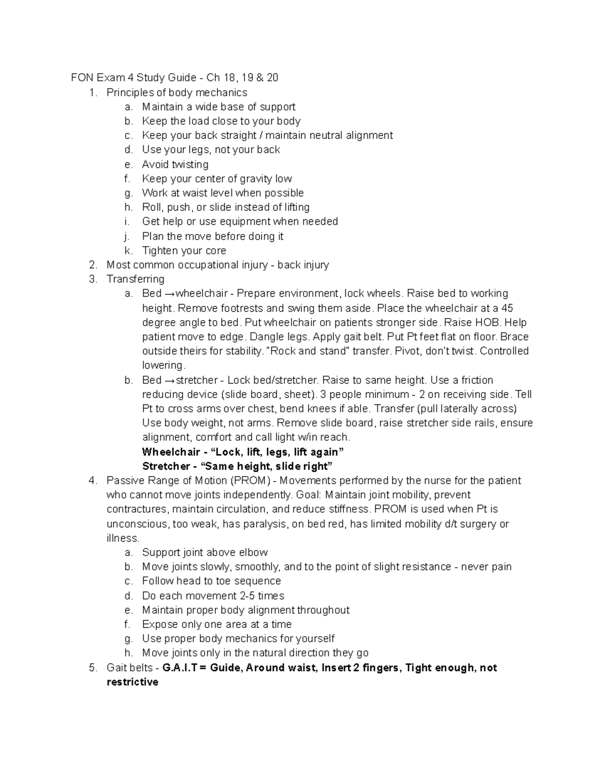 FON Exam 4 Study Guide: Body Mechanics & Pressure Ulcer Prevention ...