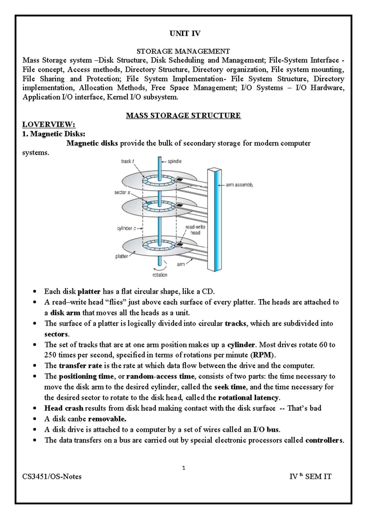 UNIT IV - Storage Management: Mass Storage Systems & File Concepts ...