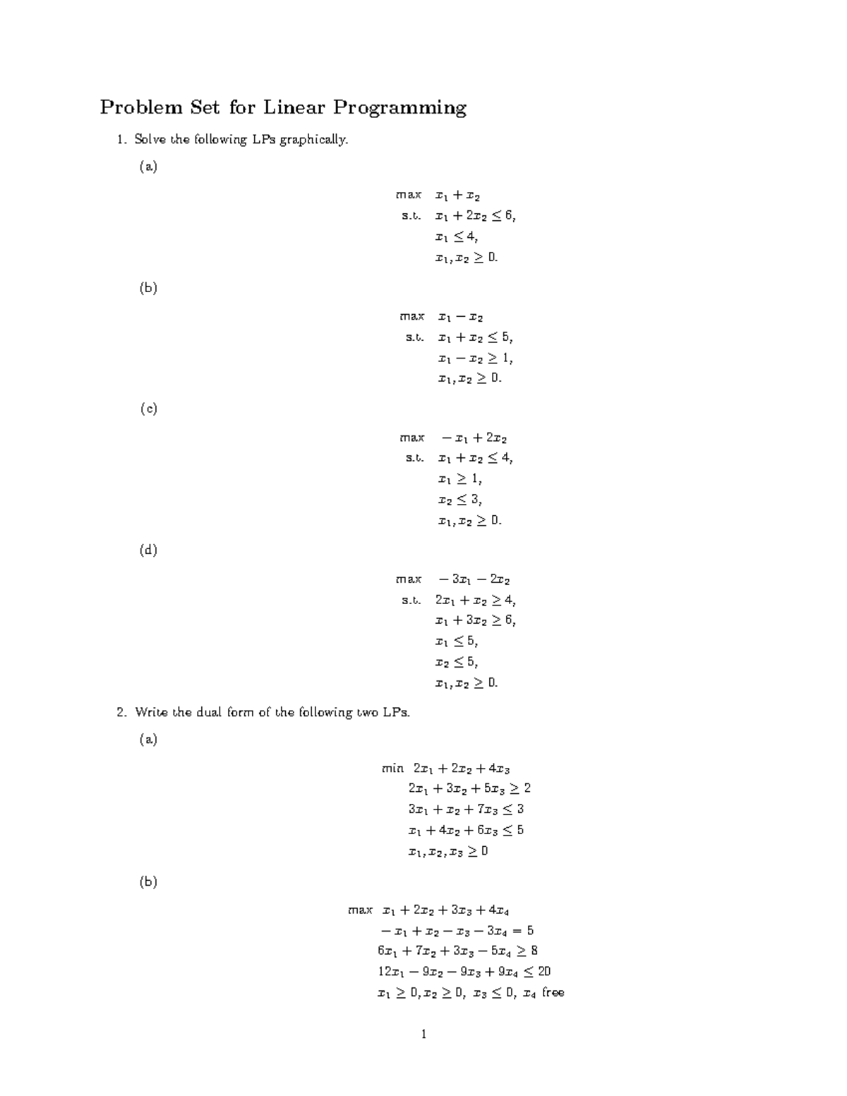 PSet LP1: Graphical Solutions & Dual Forms Analysis - Studocu