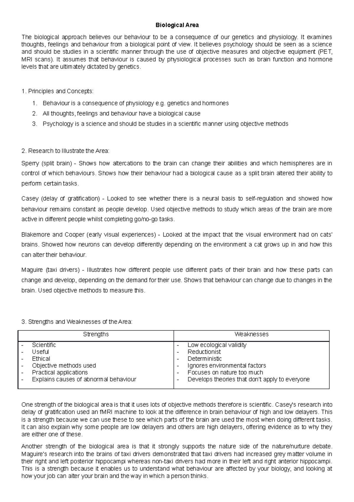 Biological Area Revision for Component 2: Psychology OCR Study Guide ...