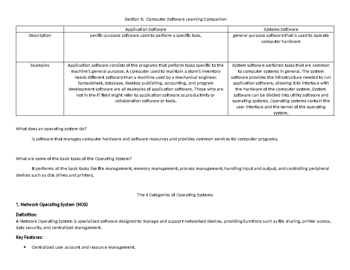 Computer Software Learning Companion - Section 5 Study Notes - Studocu