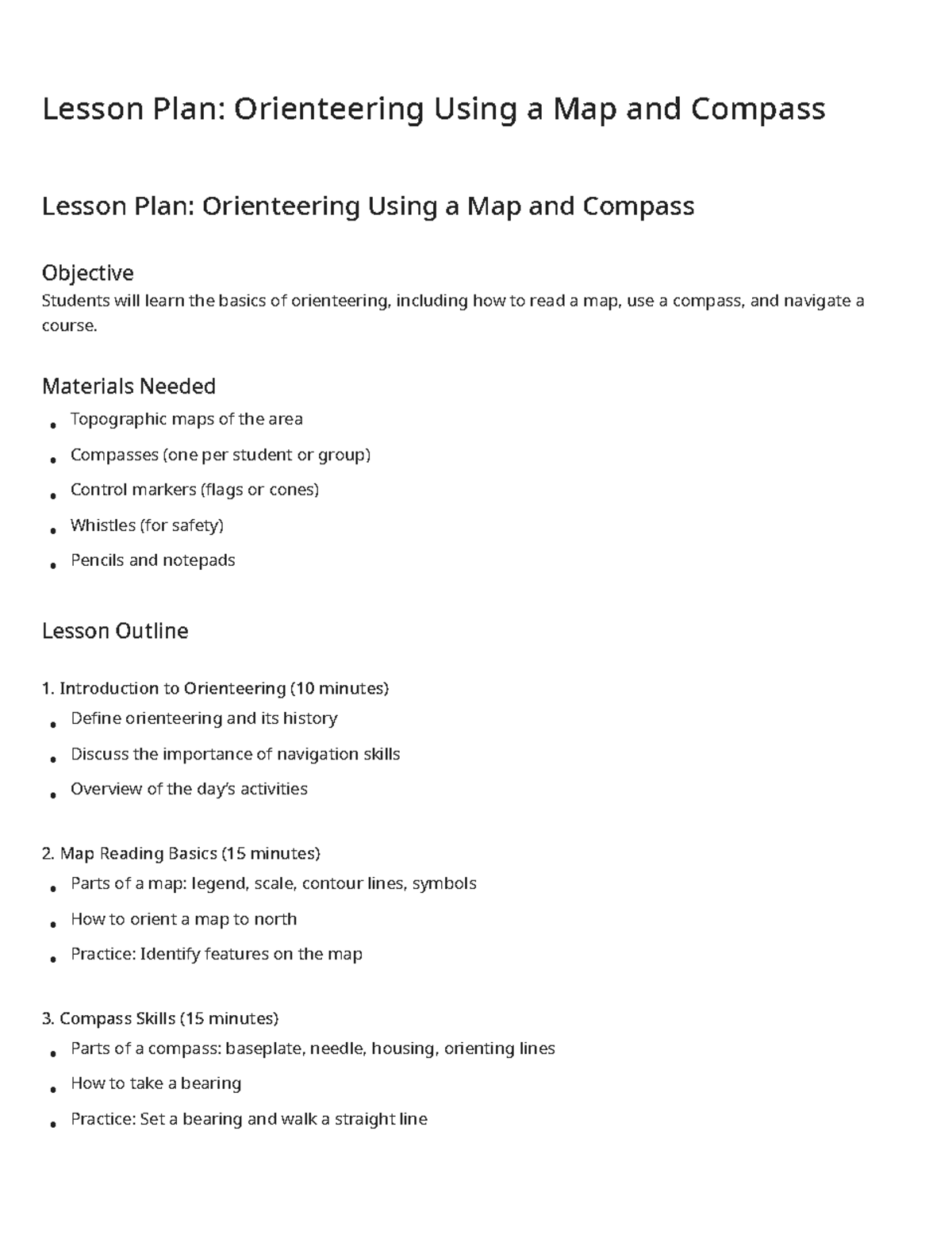 Lesson Plan: Orienteering with Map & Compass Skills (2026) - Studocu