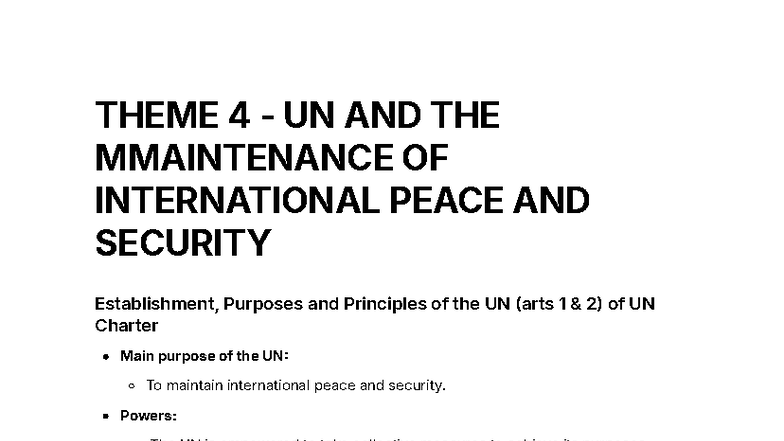 UN and the Maintenance of International Peace and Security: Theme 4 ...