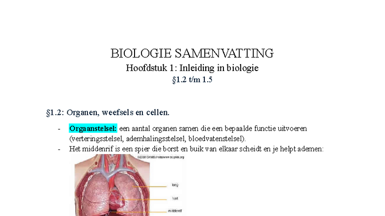 BIO 101: Samenvatting Hoofdstuk 1 - Inleiding in Biologie en Cellen ...