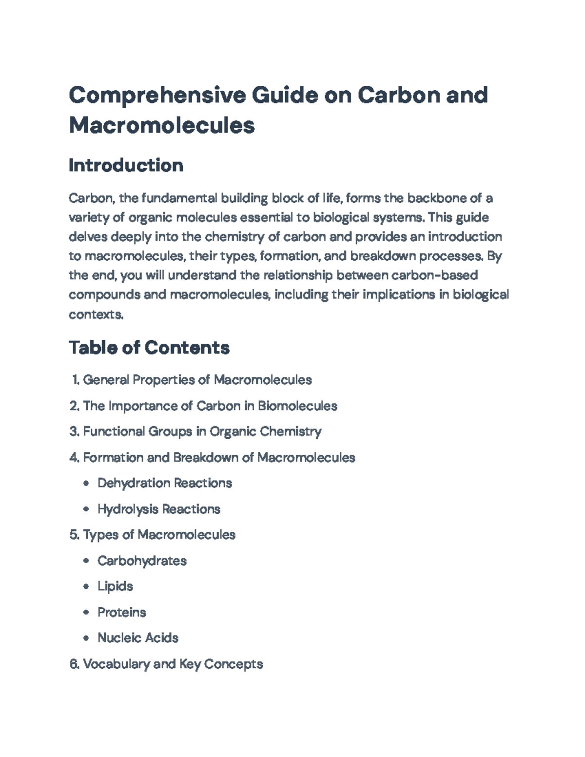Comprehensive Guide on Carbon Chemistry & Macromolecules (CHEM 101 ...