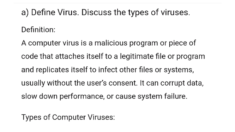 Cyber security imp - Notes - a) Define Virus. Discuss the types of ...