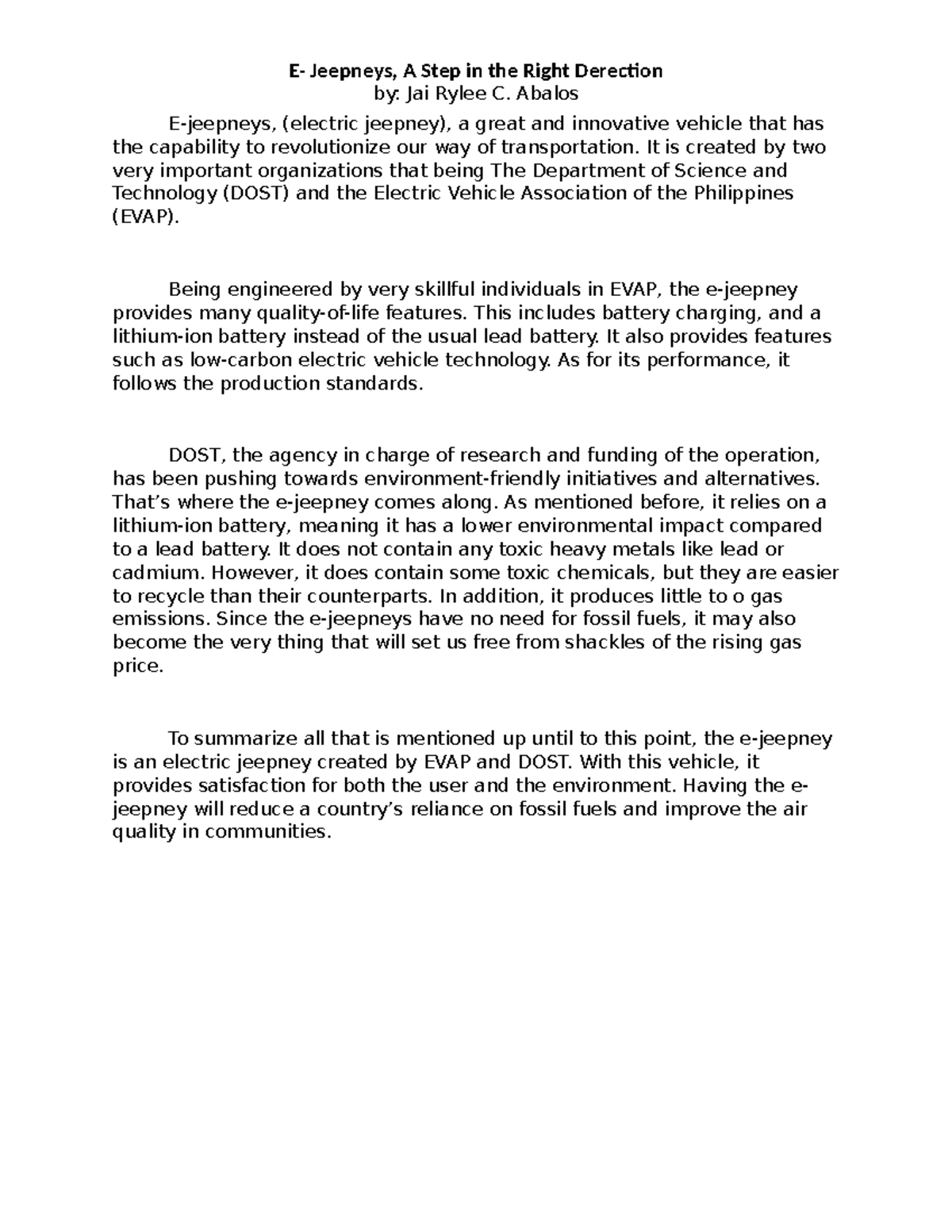 E Jeepneys: A Step in the Right Direction - Innovations in Transport ...