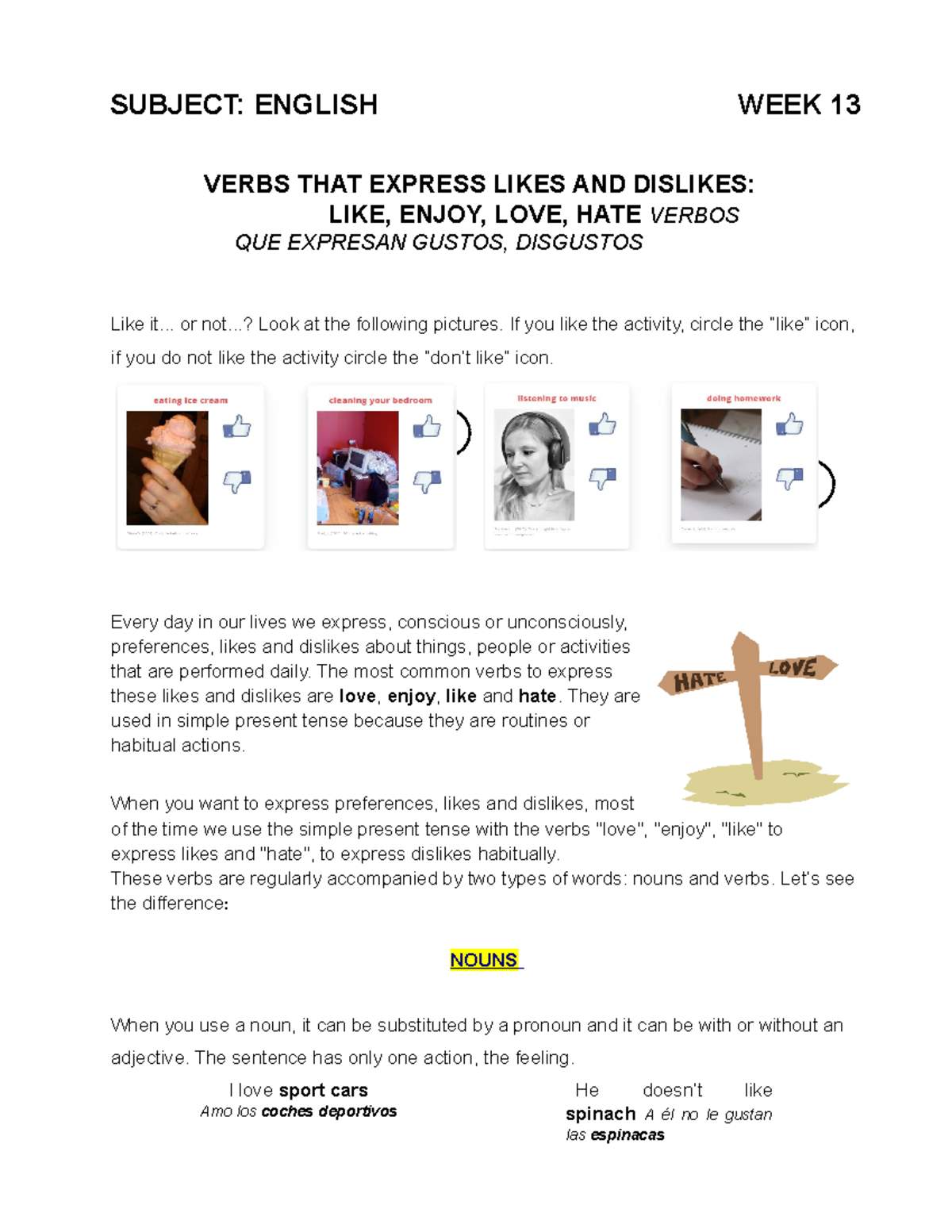 WEEK 13 Worksheets - ingles 2 - SUBJECT: ENGLISH WEEK 13 VERBS THAT ...